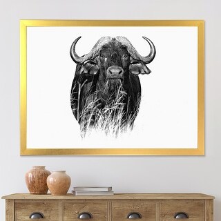 Designart "Monochrome Portrait of Buffalo IV" Farmhouse Framed Art ...
