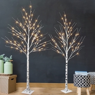 2Pcs 5&6Ft Lighted Birch Tree, Prelit Artificial Twig Tree, Lights with ...
