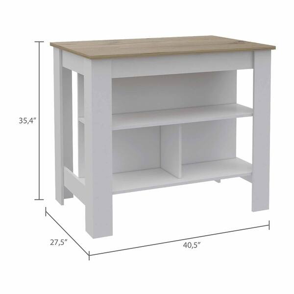 Light Oak and White Kitchen Island with Three Storage Shelves - 27.5" X ...