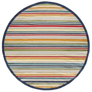 8' Round Navy Colorful Striped Indoor Outdoor Area Rug - 6' x 7' - Bed ...