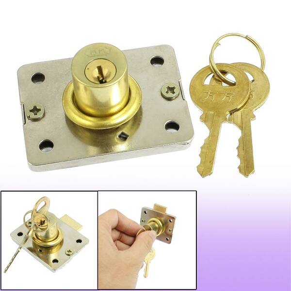 Drawer Doors Metal Cylinder Safety Tapered Lock w Two Keys - Brass Tone ...