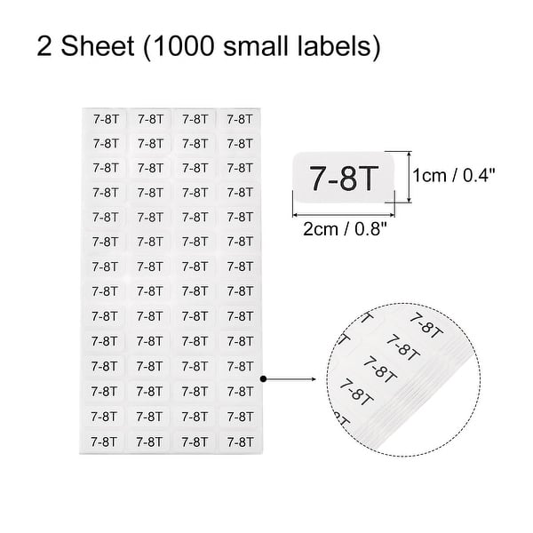 7-8T Clothes Size Sticker Label 7 to 8 Year Old Clothing Size Label, 2 ...