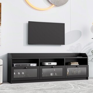 Black TV Stand with Acrylic Panels & Curved Design for 75" TVs - Bed ...
