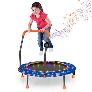 Gymax 36'' Mini Toddler Trampoline w/ LED Bluetooth Speaker Detachable ...