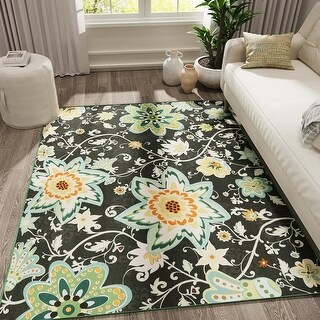 Green Rugs for Bedroom 4x6Ft,Floral Rugs for Living Dorm Kitchen - 48 ...