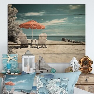 Designart "Beach Seaside Nostalgia Black I" Nautical & Beach Print on ...