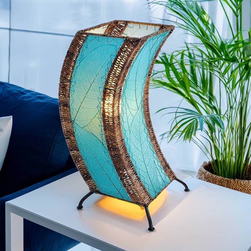 Handmade C Shape Table Lamp, Cocoa Leaves Shade, 8 x 8 x 20 in. - 8 x 8 ...