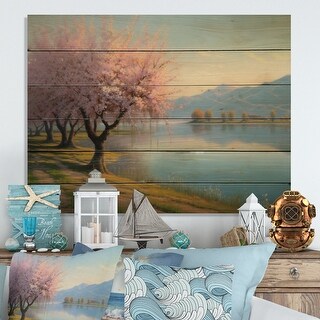 Designart "Cherry Blossom Trees By The Water II" Tree Floral Print on ...