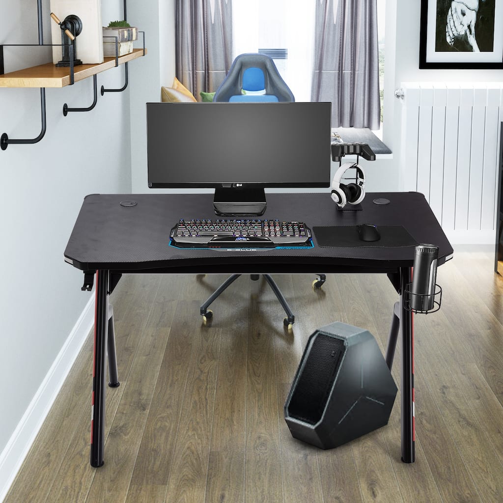 48 in. R-Shaped Rectangular Gaming Desk with Headphone Hook and Cup ...