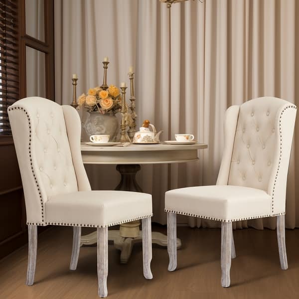 Subrtex (Set of 2) High-Back Leather Dining Chair with Riveted Button ...