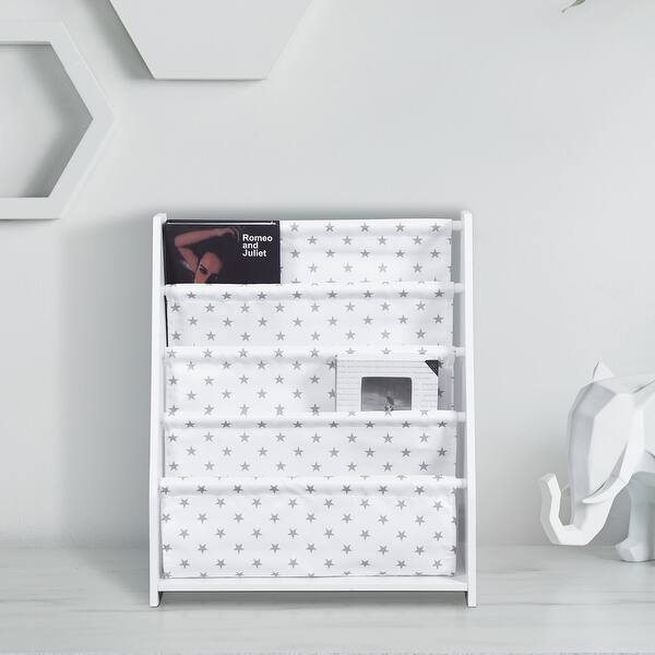 Wooden Children Sling Book Rack White Bookshelf for Kids with Star ...