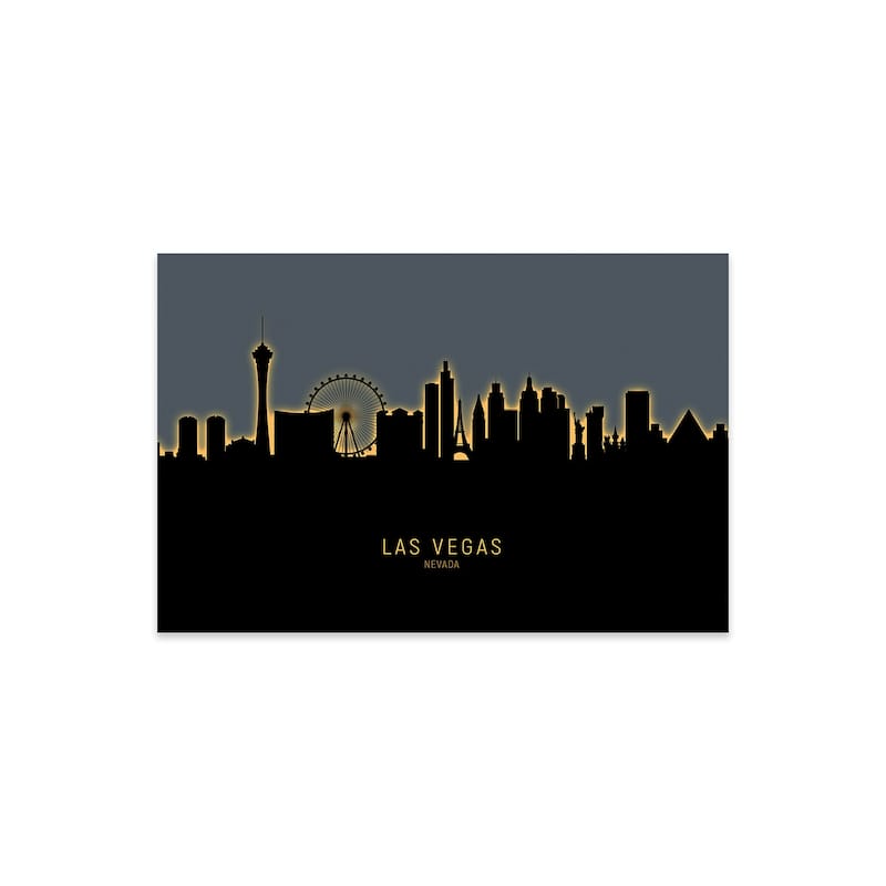 Las Vegas Nevada Skyline Glow Orange Print On Acrylic Glass by Michael ...