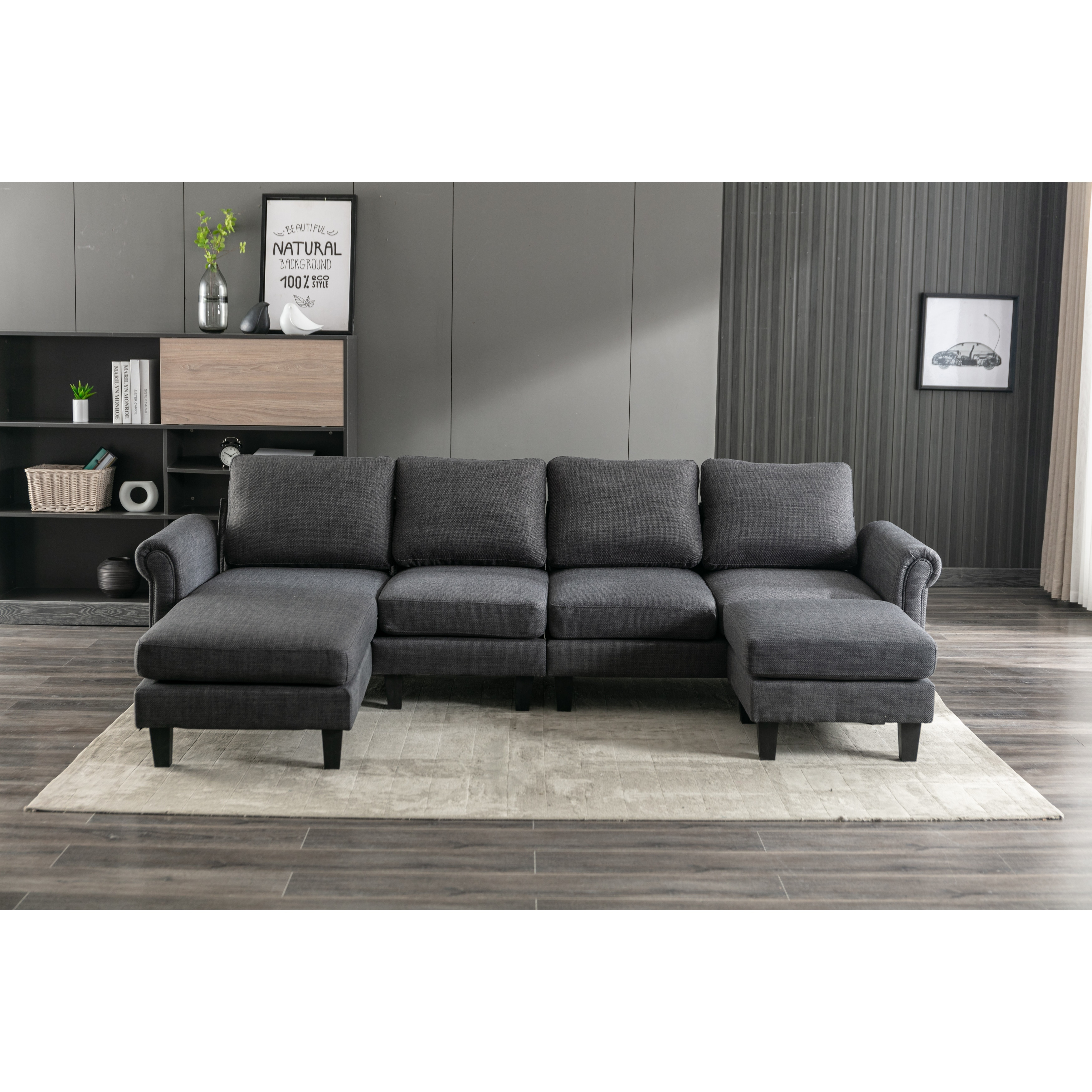 U shape Convertible Sectional Sofa Set Modern Linen Fabric Sectional ...