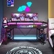 Gaming Desk with Monitor Shelf, 75 inch PC Computer Desk with LED Strip ...