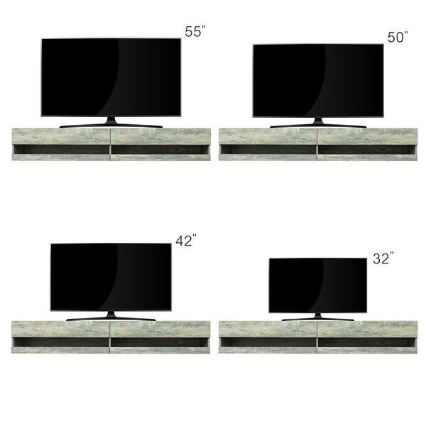 80 inch Wall Mounted Floating Wood TV Stand with 20 Color RGB LEDs TV ...