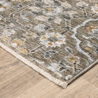 8' X 11' Grey And Tan Floral Power Loom Stain Resistant Area Rug With ...