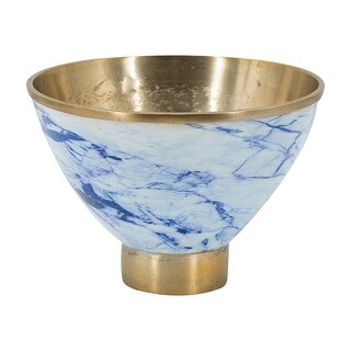 10 Inch Decorative Bowl, Brushed Gold, Marble Inspired Blue, Aluminum ...