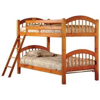Daily Boutik Twin over Twin Bunk Bed with Ladder n Honey Oak Wood ...