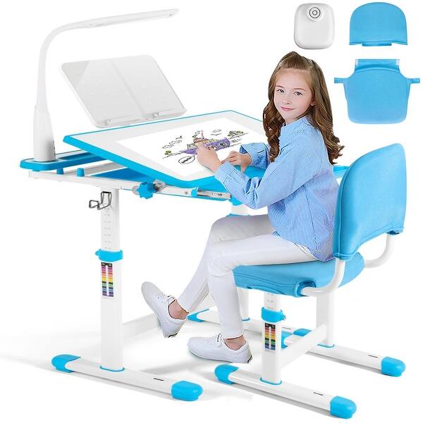 Kids Study Desk and Chair Set Children School Girl Table Writing Board ...