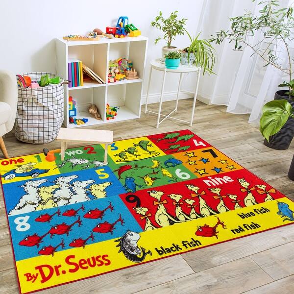 Licensed Dr Seuss 'One Fish' Counting Digital Printed Youth Area Rug ...