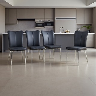 35"H Set of 4 PU Leather Dining Chairs with High-Elastic Sponge Cushion ...