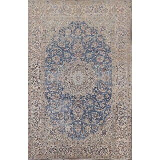 Navy Blue Traditional Nain Persian Area Rug Hand-knotted Wool Carpet ...