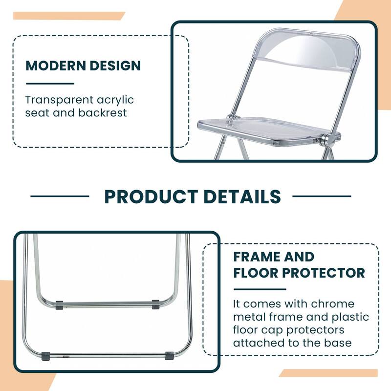Lawrence Transparent Acrylic Folding Chair Chrome Frame By LeisureMod ...