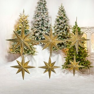 Set of 6 Brushed Gold Hanging Star Decorations - Bed Bath & Beyond ...