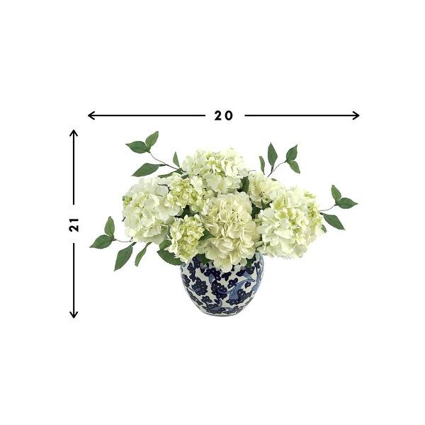 Hydrangea Floral Arrangement in Decorative Ceramic Vase - White, Blue ...