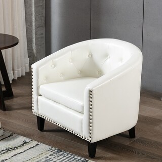 White PU Sofa Chair Club Office Chair Tufted Back Rivet Armchair - Bed ...