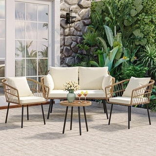 Moasis 4-Piece Outdoor Patio Conversation Set Wicker Balcony Bistro Set ...