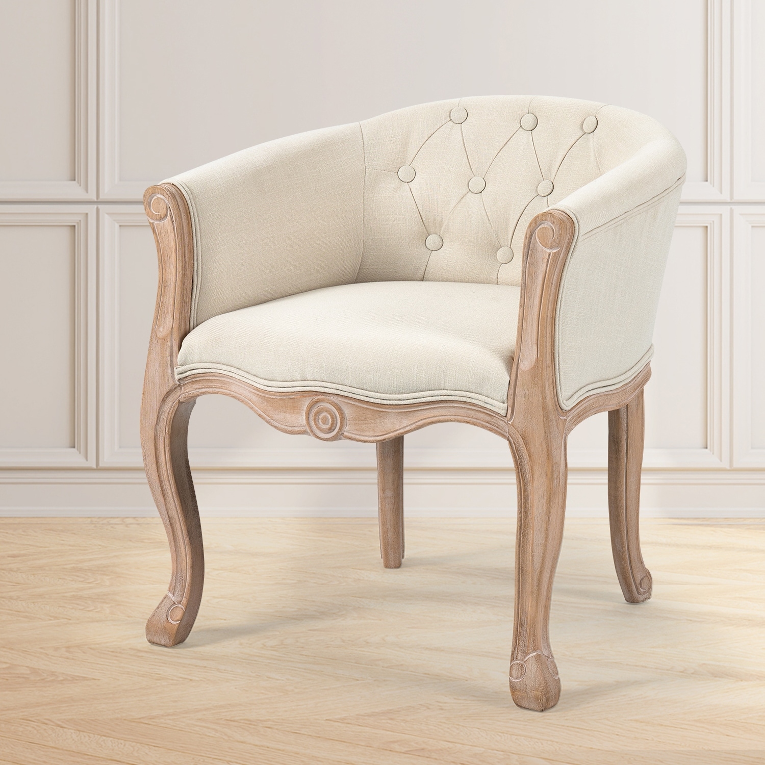Vintage French Style Barrel Chair Wood Frame Linen Upholstery Bed Bath Beyond 40467491