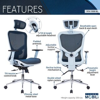 Mesh Adjustable Arm Swivel Executive Chair with Headrest and Tilt - Bed ...
