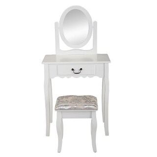 White Vanity Table and Chair Set with 360° Rotating Mirror, Large ...