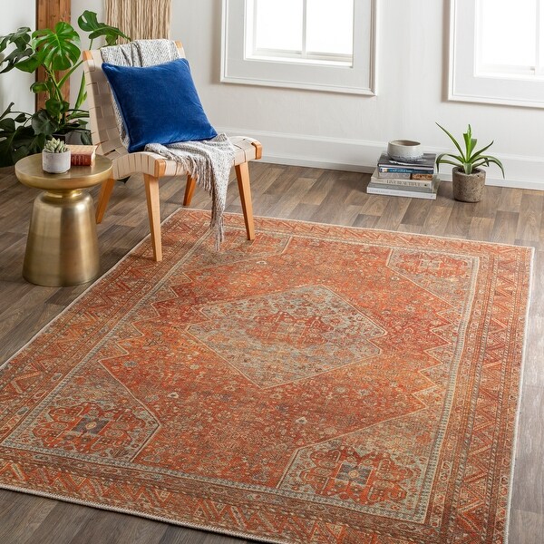 Domani Grove Machine Washable Distressed Grey Medallion Area Rug - Bed ...