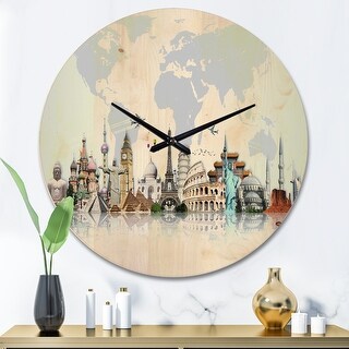 Designart 'Famous Monuments Across World' Modern Wood Wall Clock - Bed ...