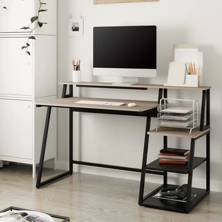 HOMOOI 55" Computer Desk with Printer Shelf & Storage Shelves - Bed ...