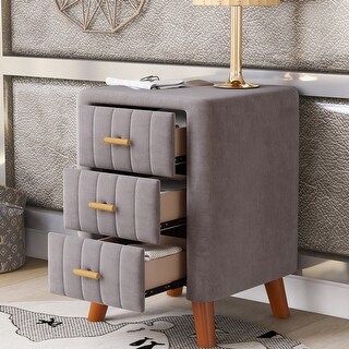 Mieres 3 Storage Drawers Side Table, Velvet Fabric Upholseterd Bedroom ...