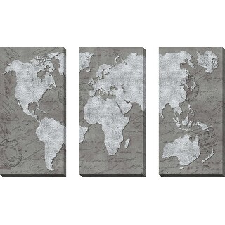 "World Map On Script" 3 Piece Set on Canvas - Bed Bath & Beyond - 36631728