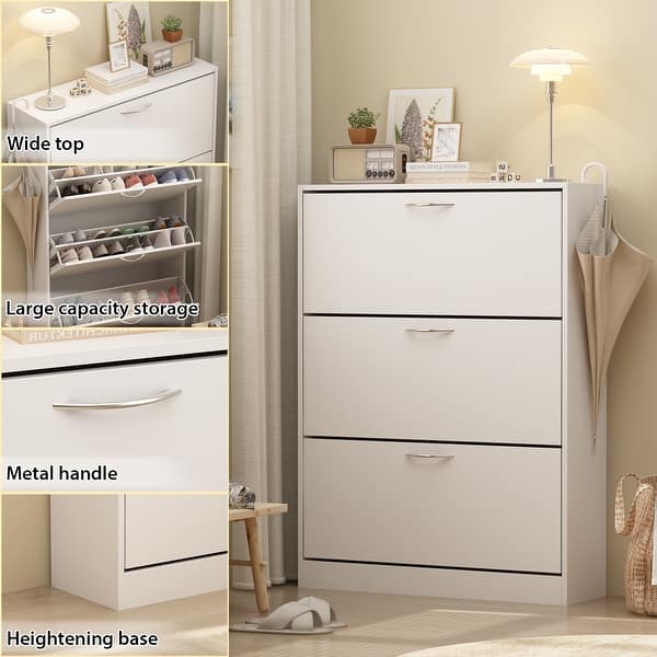Home Modern 3 Drawer Shoe Cabinet 3-Tier Shoe Rack Storage Organizer ...