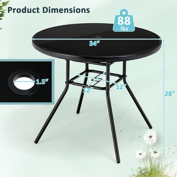 Costway 34 Inch Patio Dining Table Round Tempered Glass Tabletop with ...