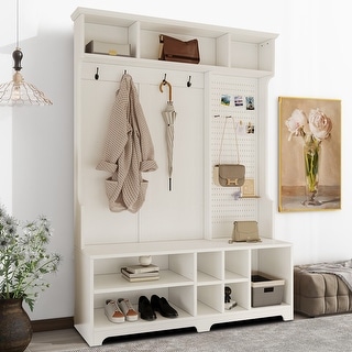 Contemporary Stylish Wooden High Hall Tree with Unique Pegboard - Bed ...