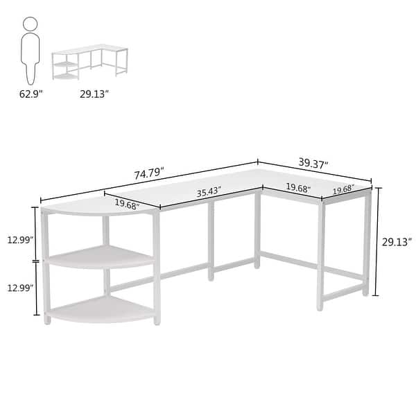 74 inch L-Shaped Computer Desk with Corner Shelf, Corner Desk - Bed ...