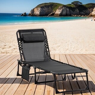 Portable Folding Sun Lounger with Adjustable Back and Removable Pillow ...