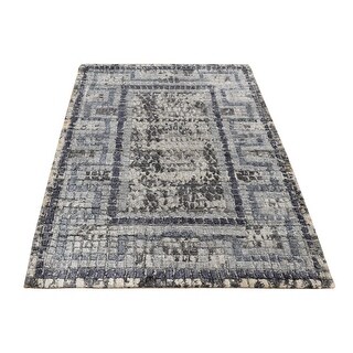 Shahbanu Rugs Cloud Gray, Silken, Roman Mosaic Design, Hand Knotted ...