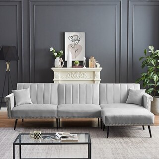 L-shape Sectional Sofa with Ottoman, Sofa Couch Folding Futon Sofa Bed ...