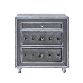 3 Drawers Upholstered Nightstand with Button Tufted Details in Grey ...