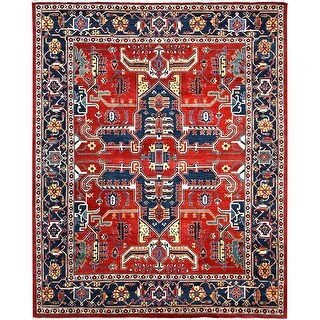 Shahbanu Rugs Valiant Poppy Red Hand Knotted Afghan Serapi Heriz Wool ...