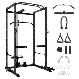 Power Cage with LAT Pulldown, Multi-Functional Power Rack with Cable ...