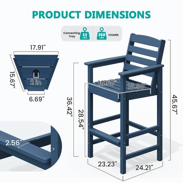 HDPE 2-Piece High Bar Stool Set with Umbrella-Compatible Connecting ...